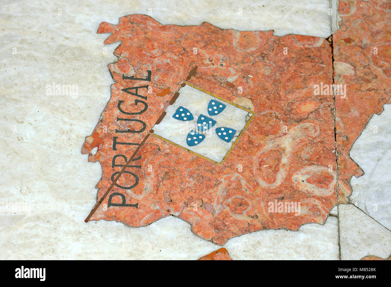 Marble inlaid floor, Portugal with red marble flag, in front of the ...
