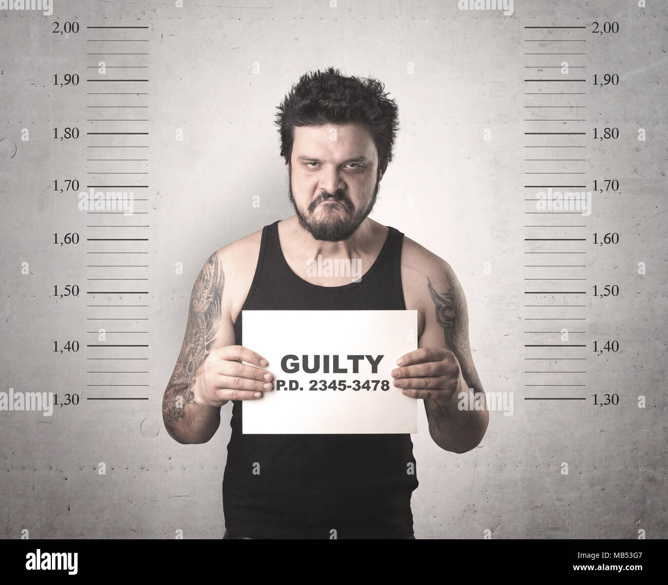 Caught guilty man with ID signs on his hand Stock Photo - Alamy