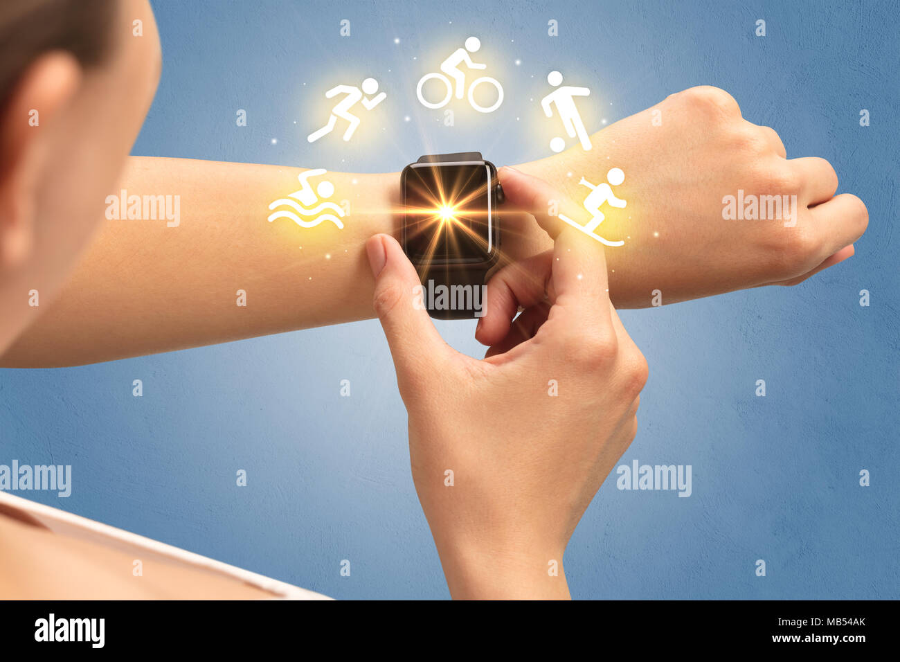 Female hand with smartwatch and sport concept Stock Photo - Alamy