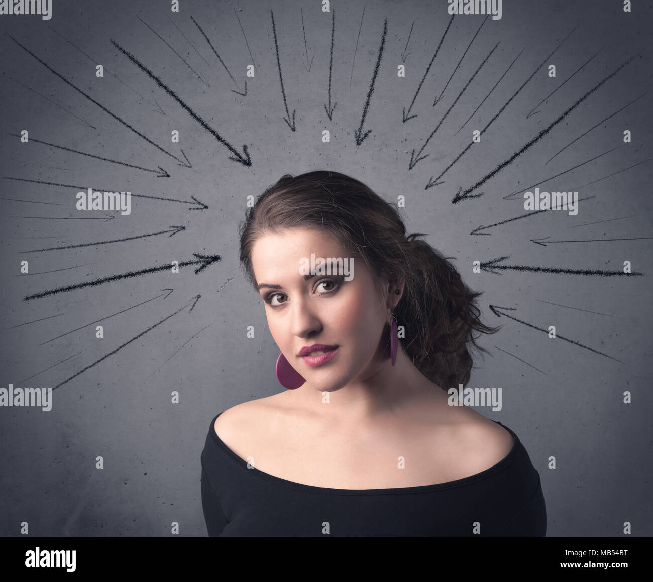 A teenage student girl under pressure while making happy face ...
