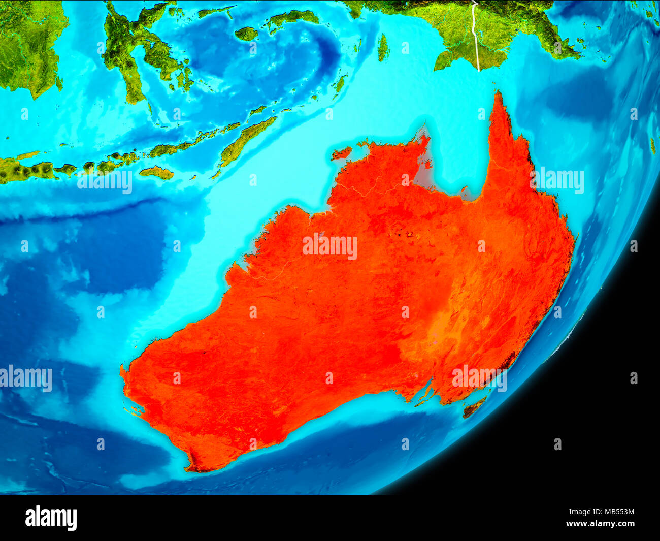 Map of Australia in red as seen from space on planet Earth with white ...