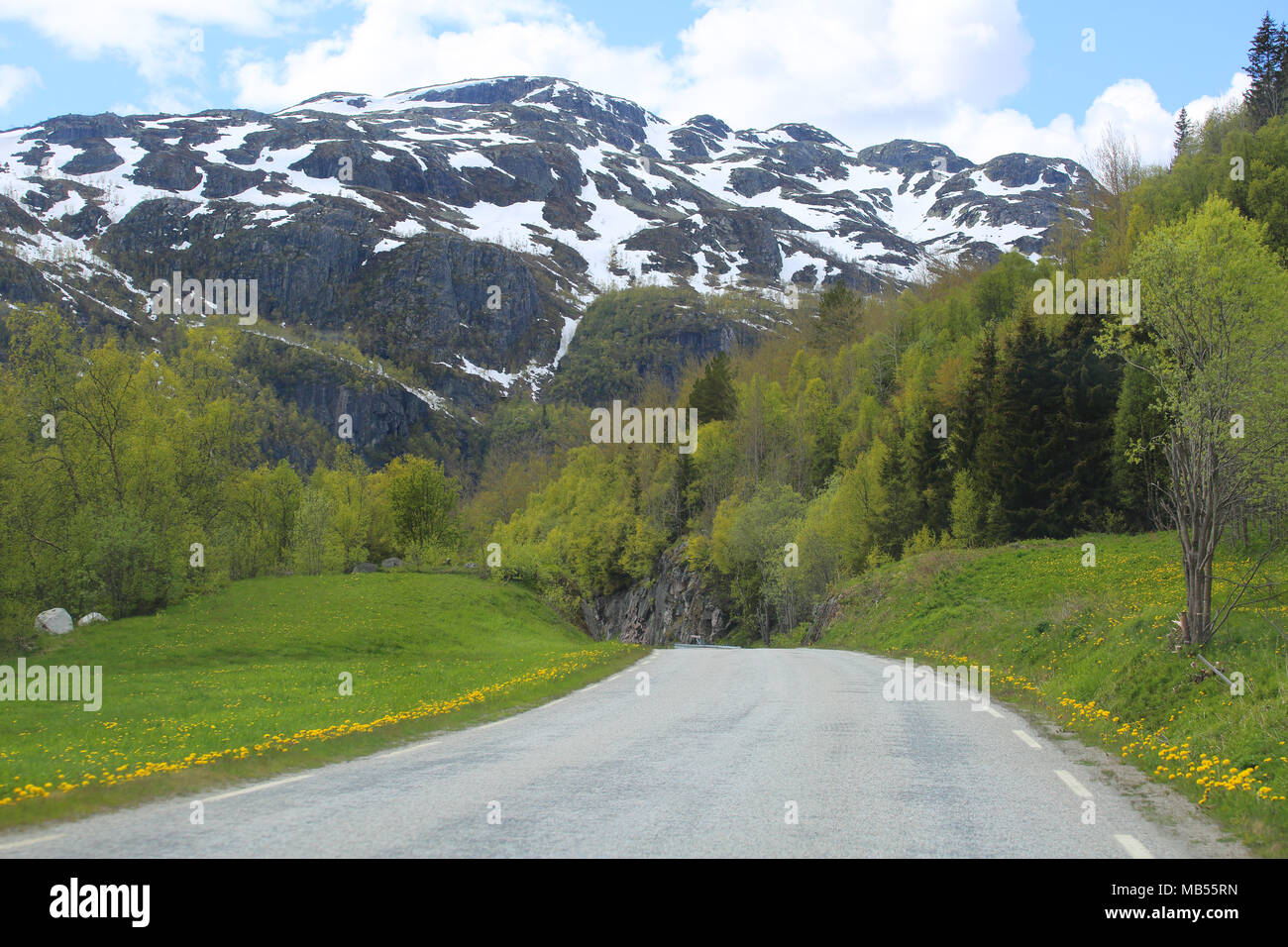 Picturesque spring Norway landscape with asphalt road Stock Photo - Alamy