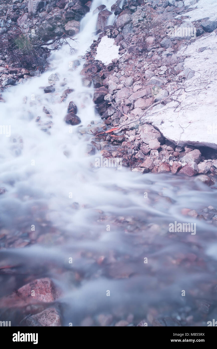 Mountain stream of melting snow water, long exposure Stock Photo - Alamy
