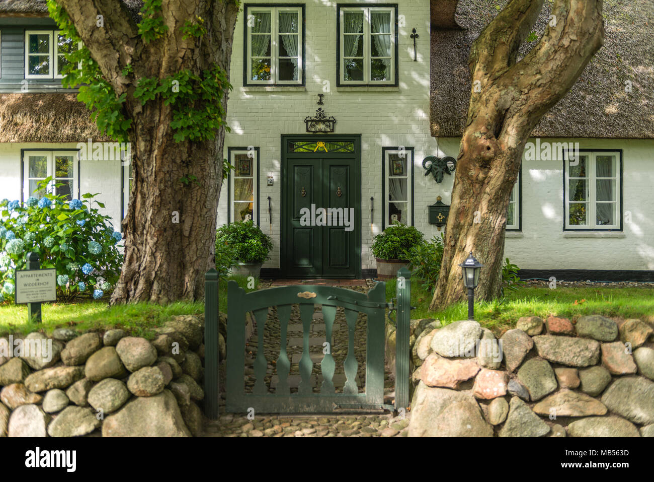 Traditional Frisian house with thatched roof, Keitum, North Sea island ...