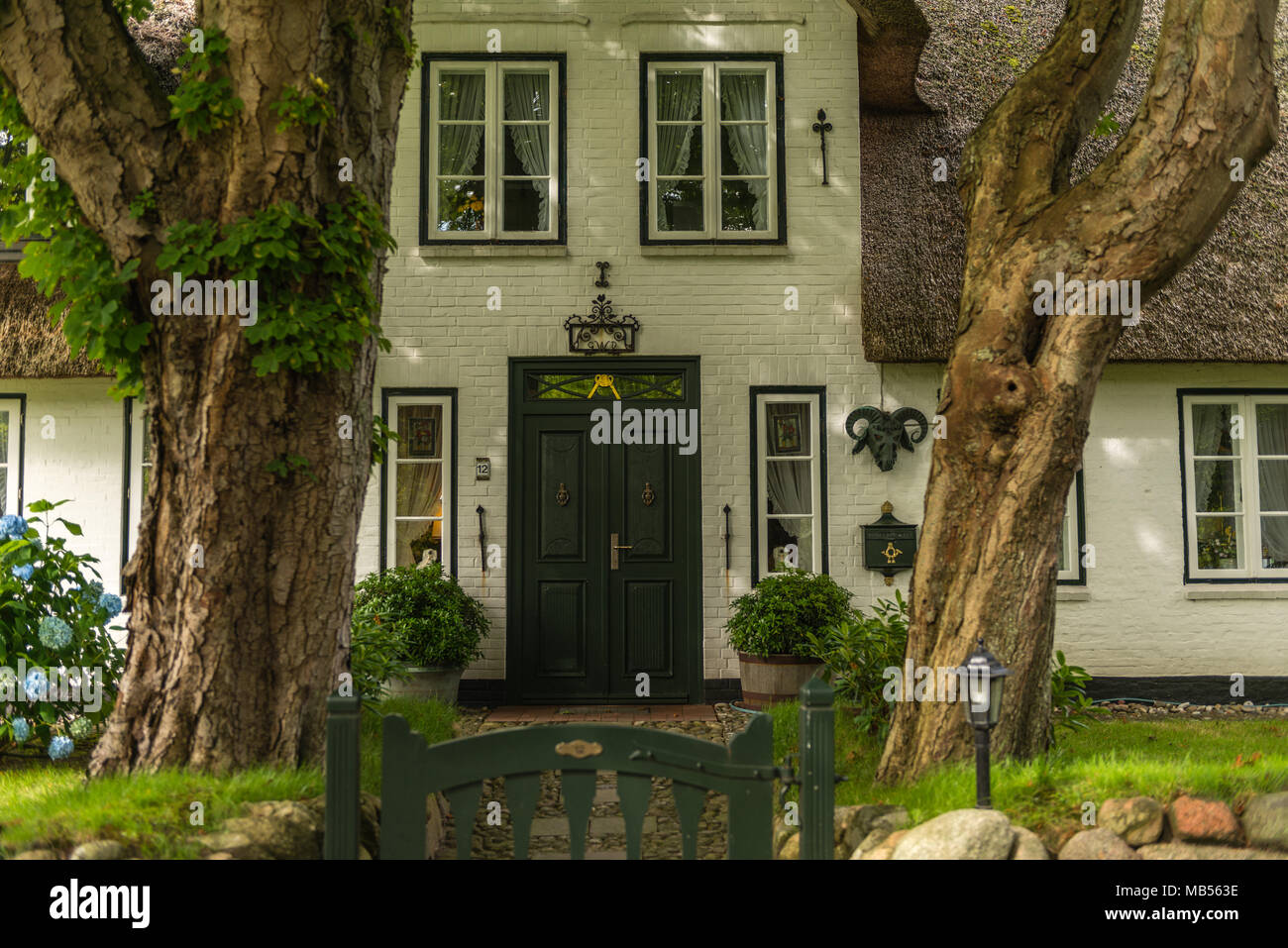 Traditional Frisian house with thatched roof, Keitum, North Sea island ...