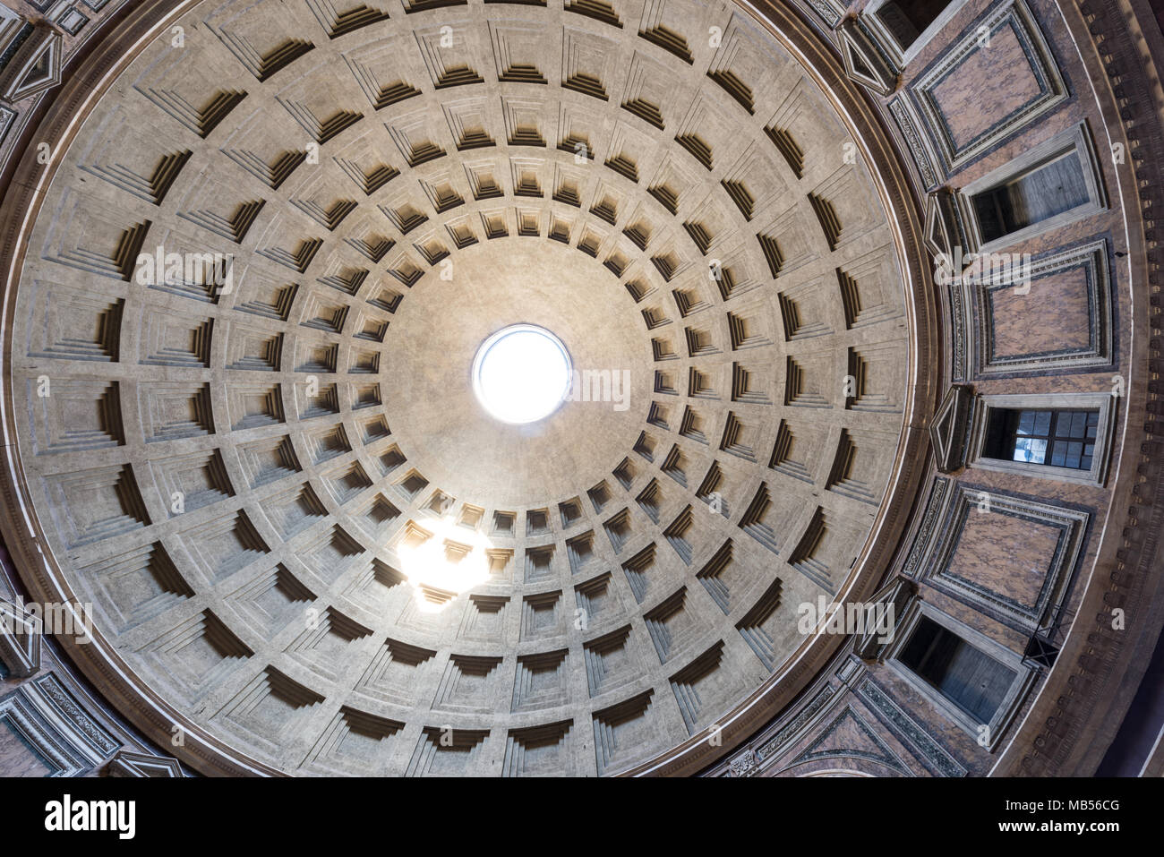 Upward picture of the beautiful architecture ceiling of Pantheon ...