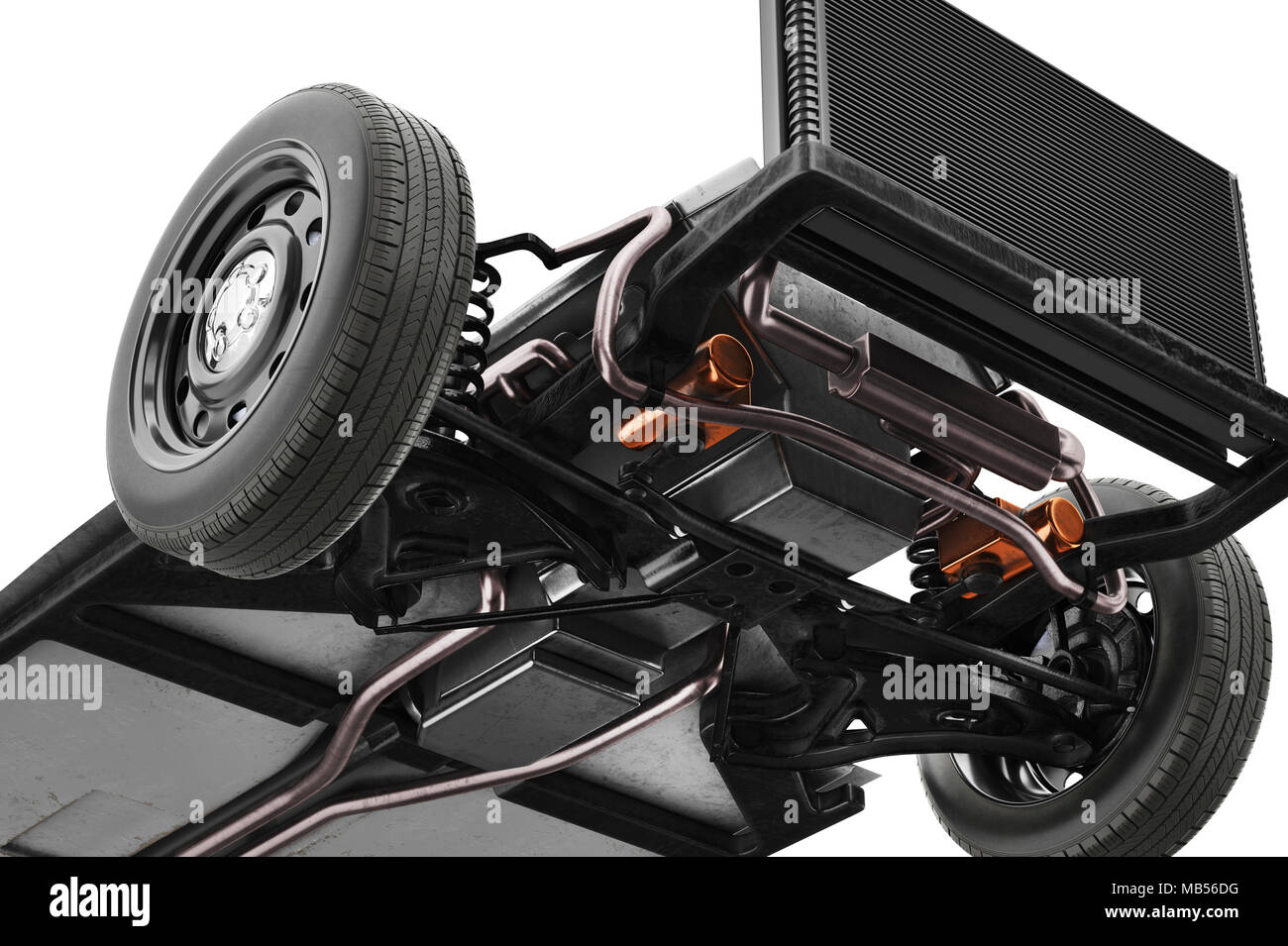 Chassis frame car with wheel, bottom view, close. 3D rendering Stock ...