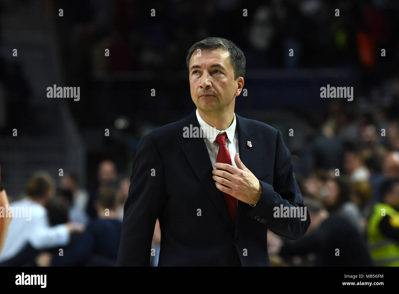 Madrid, Spain. 06th Apr, 2018. Luca Banchi, coach of Brose Bamberg ...