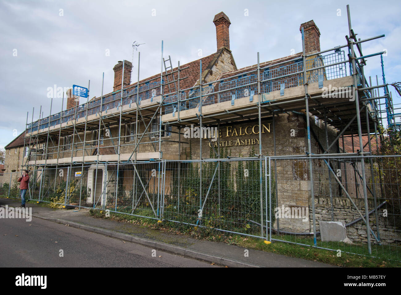 scaffolding on the Falcon public house Castle Ashby Northamptonshire ...