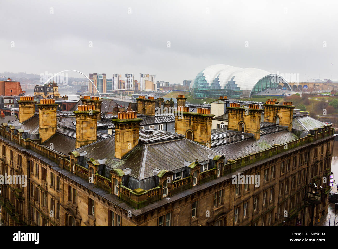 Newcastle city skyline with Quayside viewed from Tyne Bridge on a ...