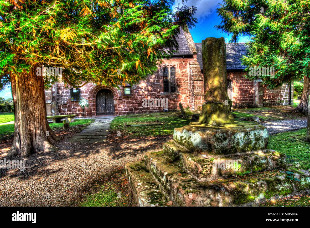 Village of Shocklach, Cheshire, England. Artistic dusk view the Grade I ...
