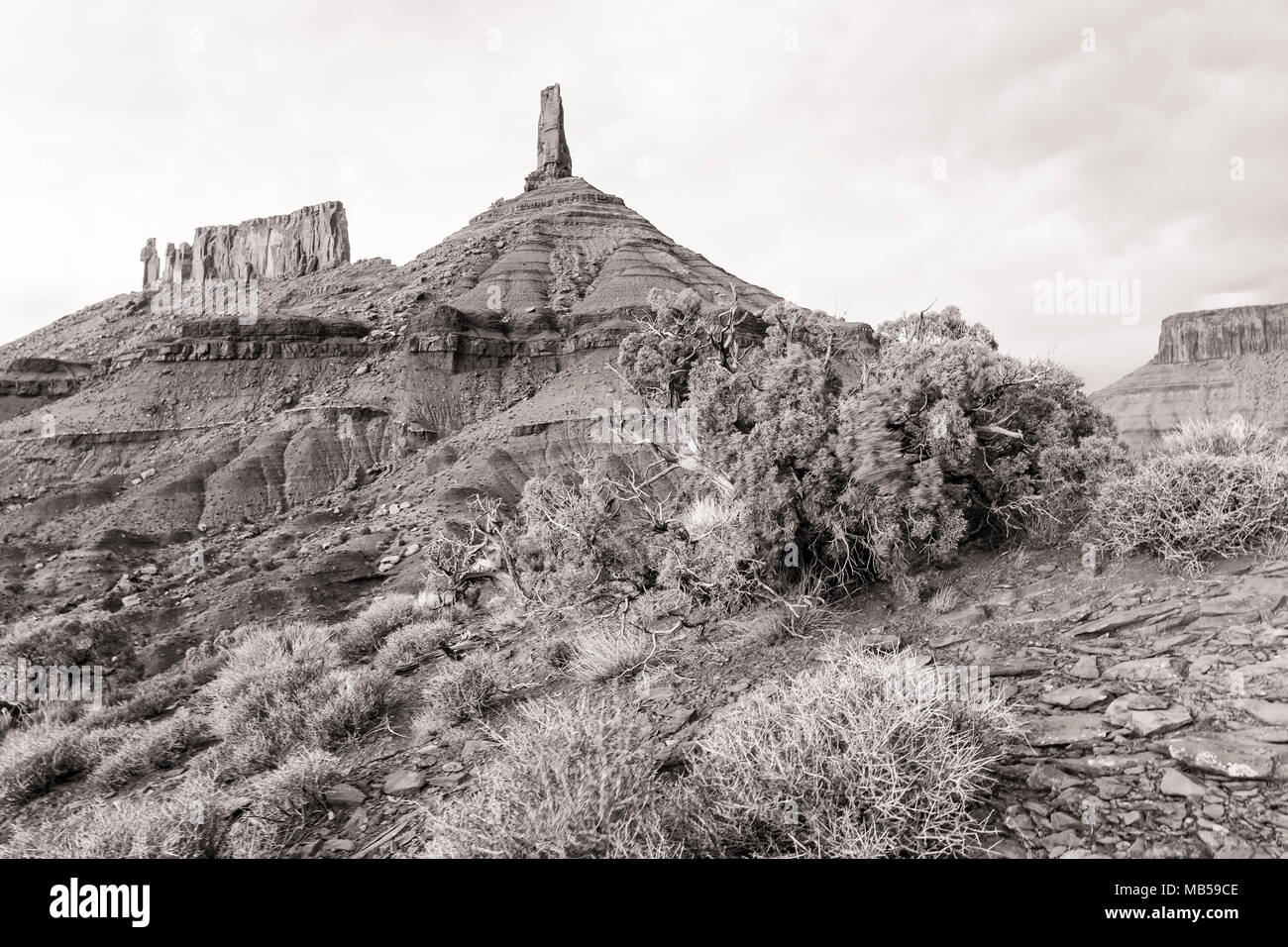 Soft afternoon sunlight on Castle Rock, the Priest and the Nuns rock ...