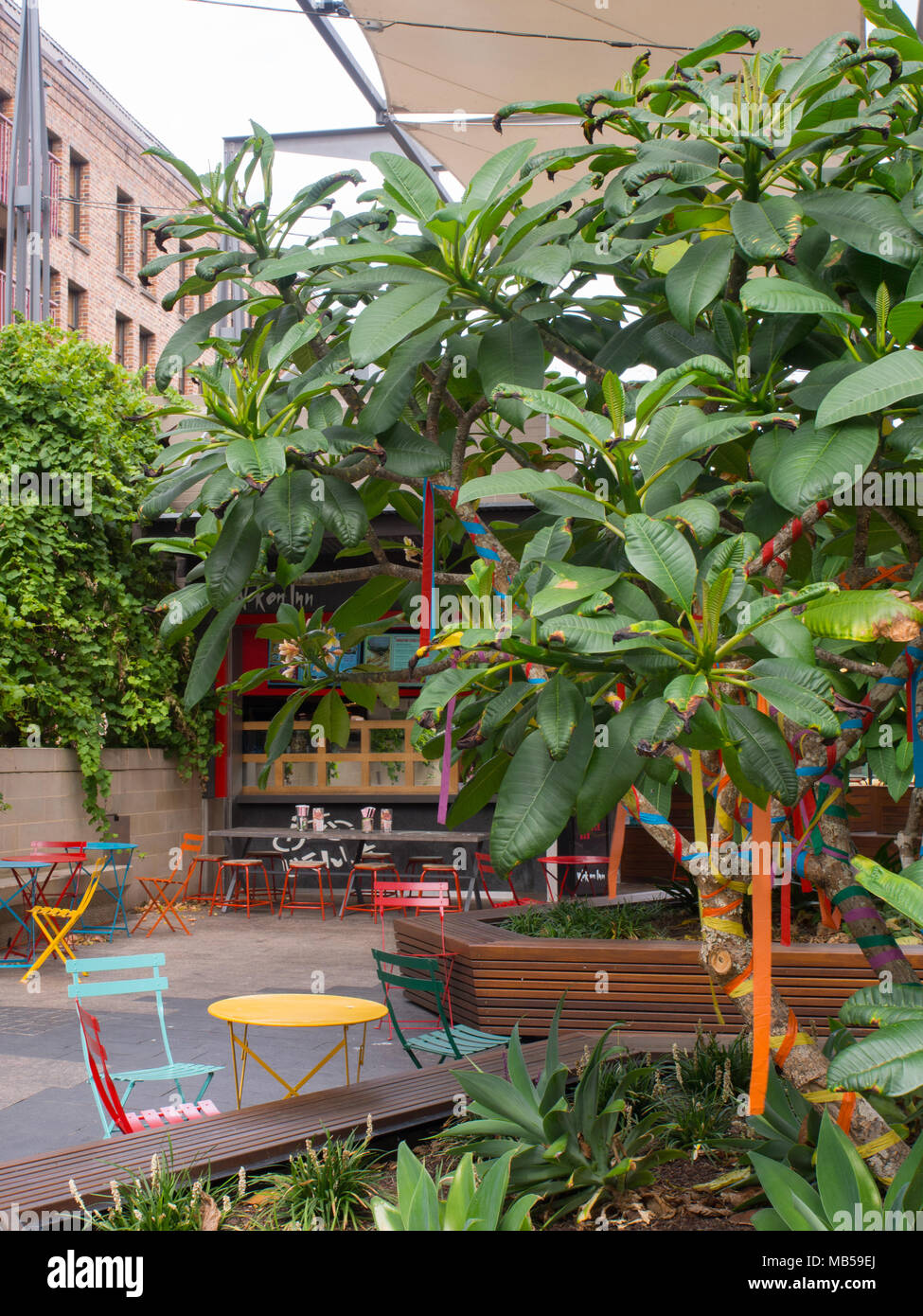 Colourful Outdoor Seating At A Cafe Stock Photo - Alamy