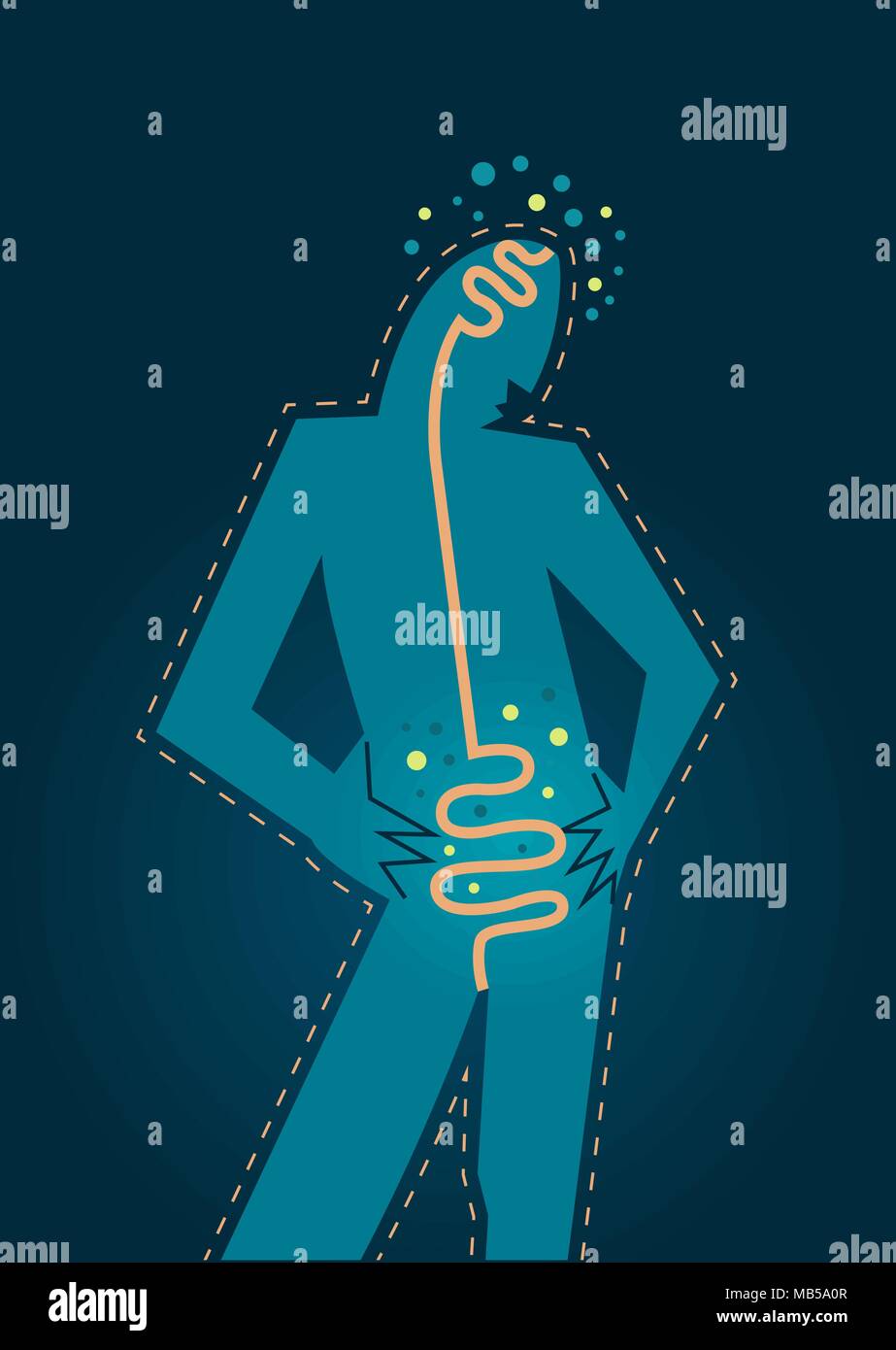 Human silhouette illustration - digestive system and intestinal flora ...