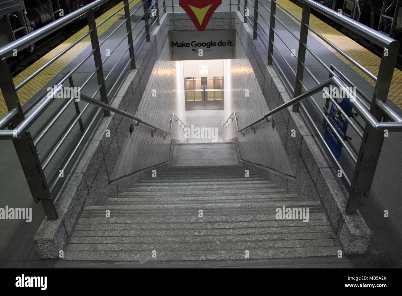 Stairs going down to the French market at Chicago's downtown ...