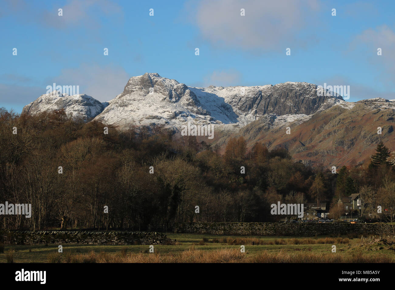 Langdale Pikes, Gimmer Crag, Harrison Stickle and Pavey Ark, in winter ...