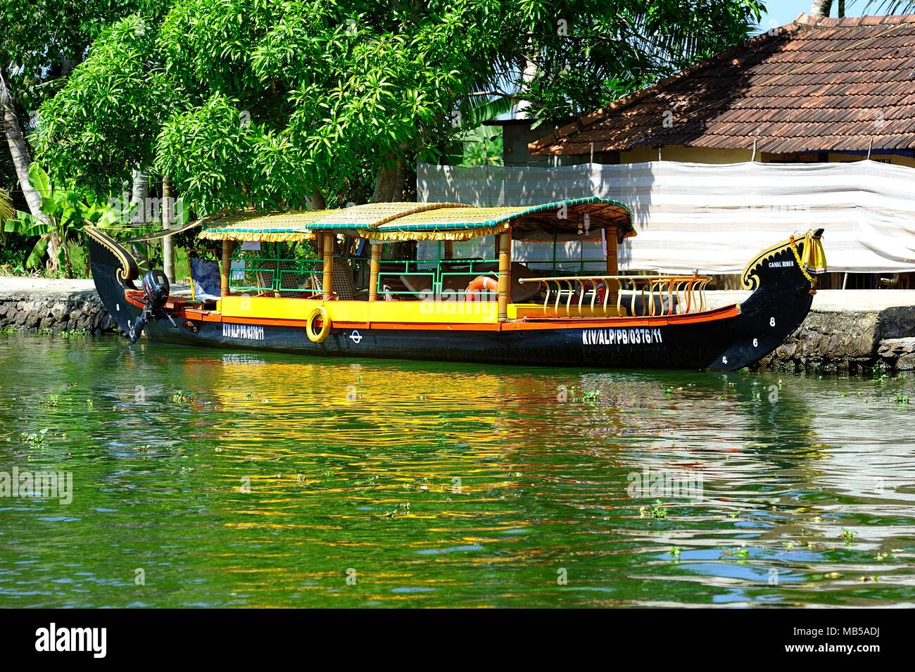 Cochin, India - January 2017:River boat on the backwaters of Kochin ...