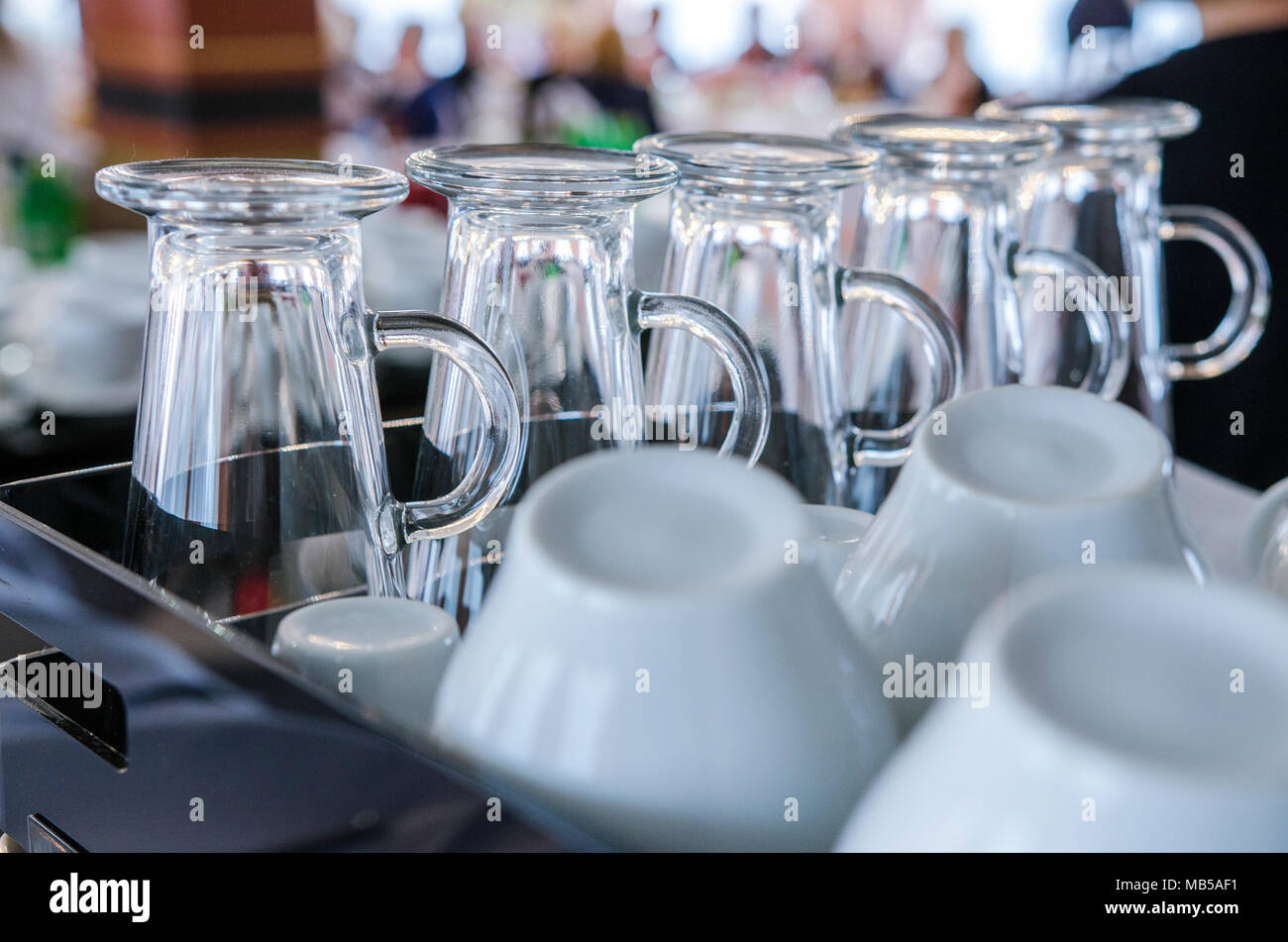 Cups for coffee and tea with background in bar cafe Stock Photo - Alamy