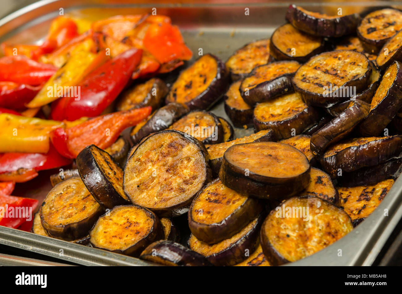 Grilled vegetables. Eggplant and bulgarian pepper Stock Photo - Alamy