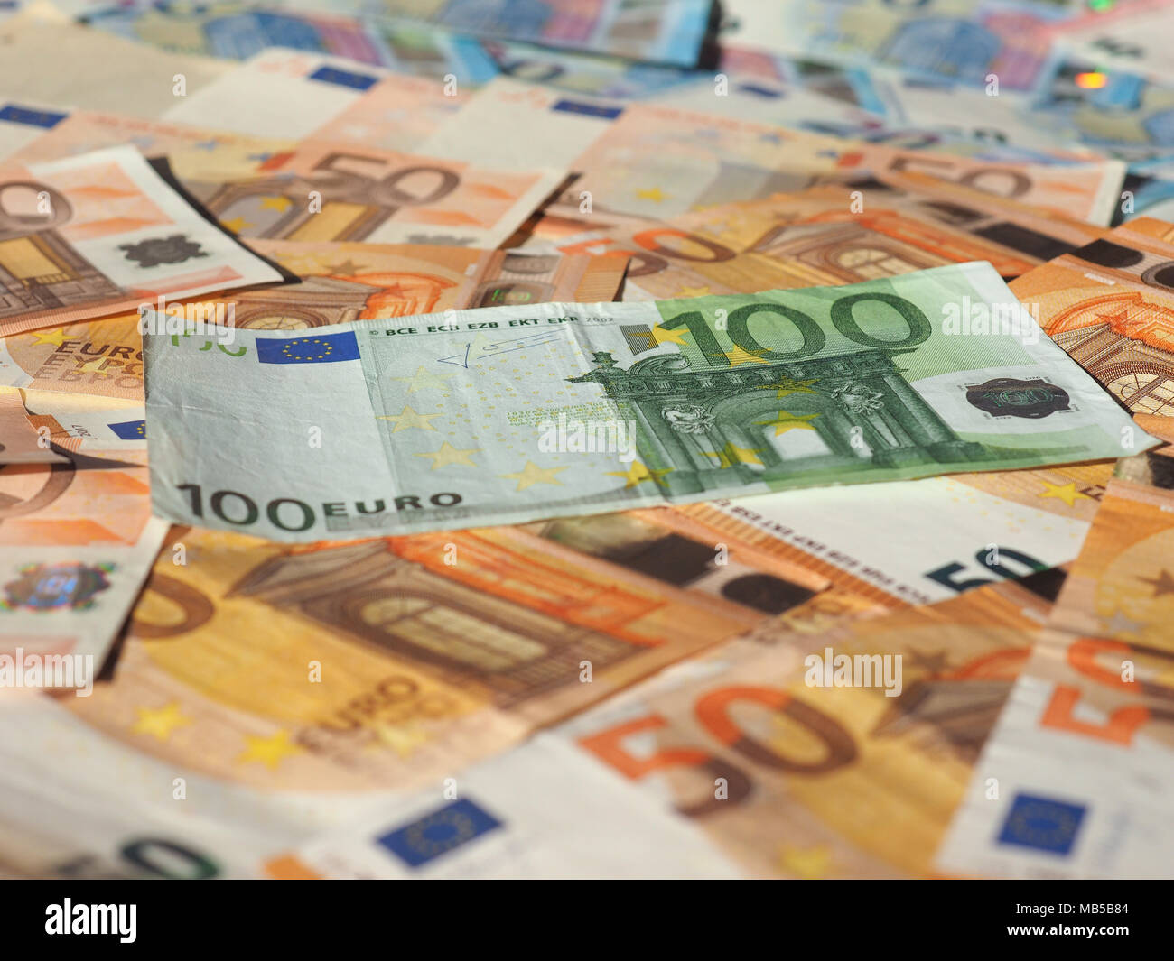 Fifty and One Hundred Euro banknotes money (EUR), currency of European ...