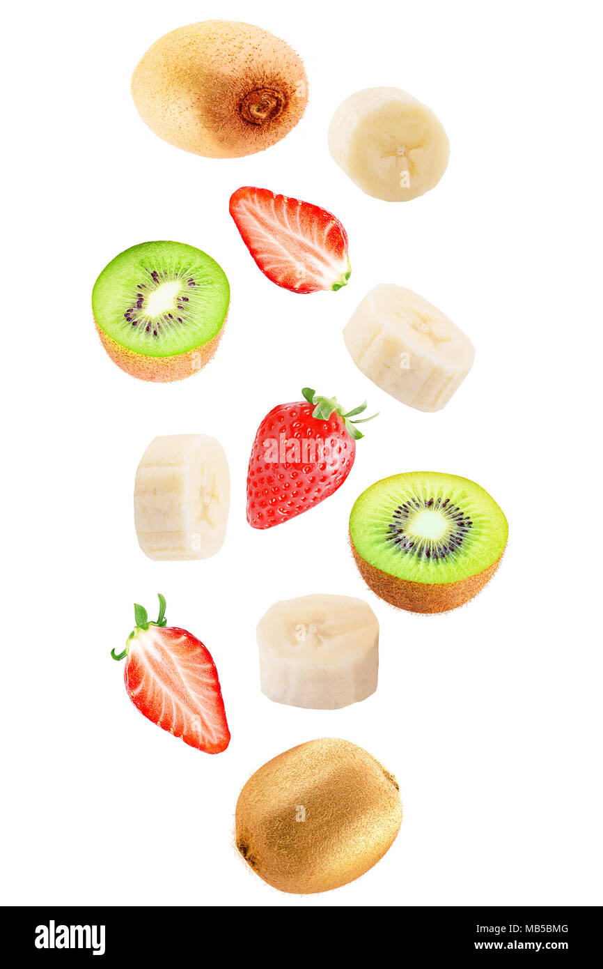 Isolated flying fruits. Falling fruit isolated on white background with ...