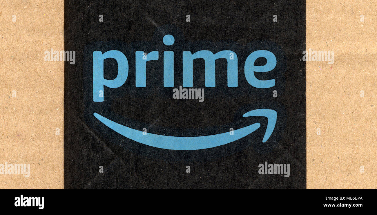 SEATTLE, USA - CIRCA DECEMBER 2017: Amazon prime label on a parcel ...