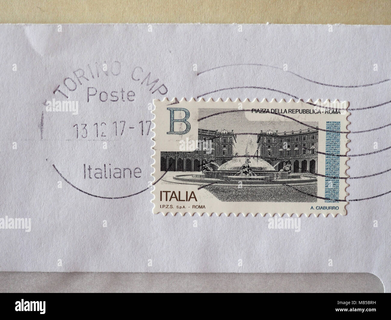 TURIN, ITALY - CIRCA DECEMBER 2017: a class B stamp printed by Italy ...