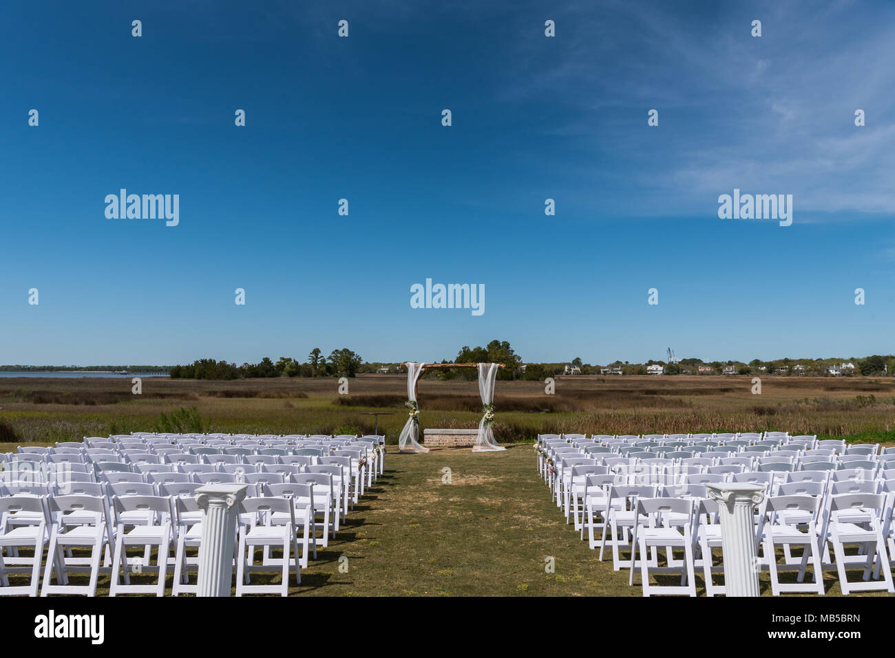 Blue Sky Above Wedding Setup in southern marsh setting Stock Photo - Alamy