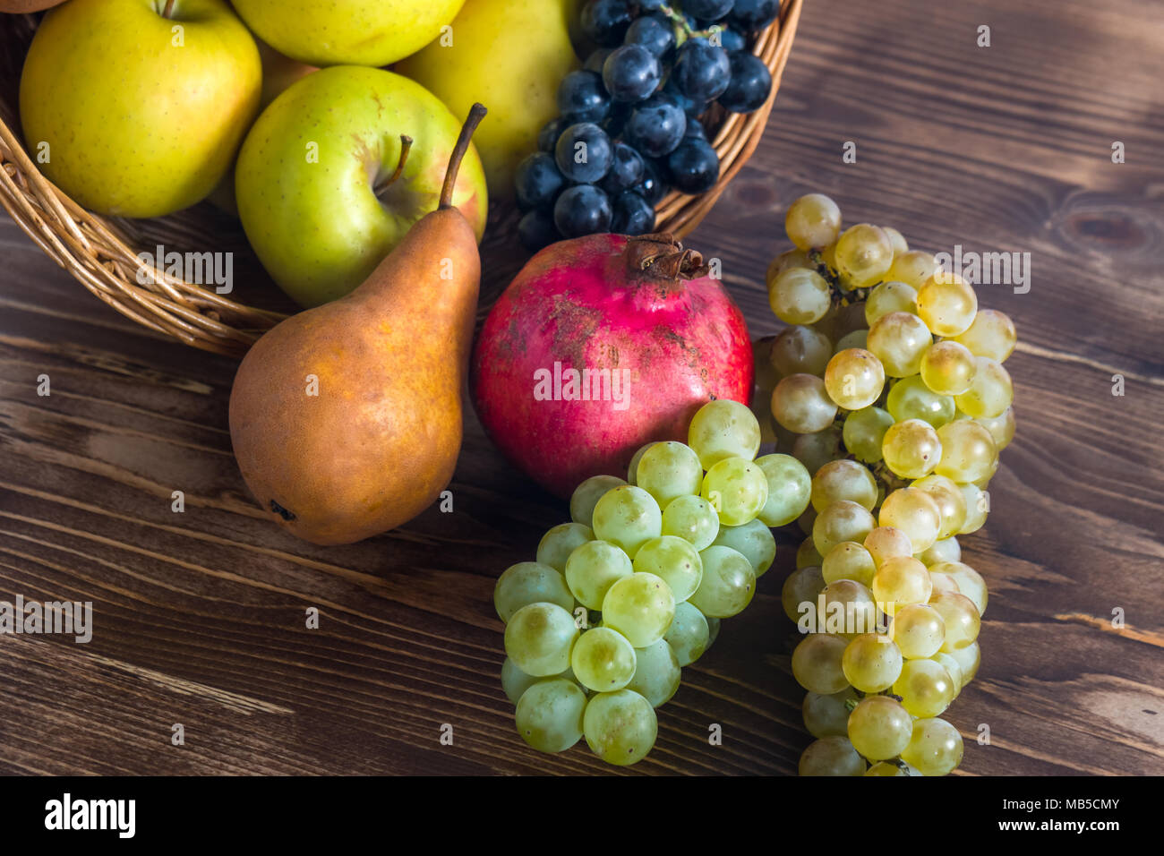 Composition with assorted fruits in wicker basket, healthy life Stock ...