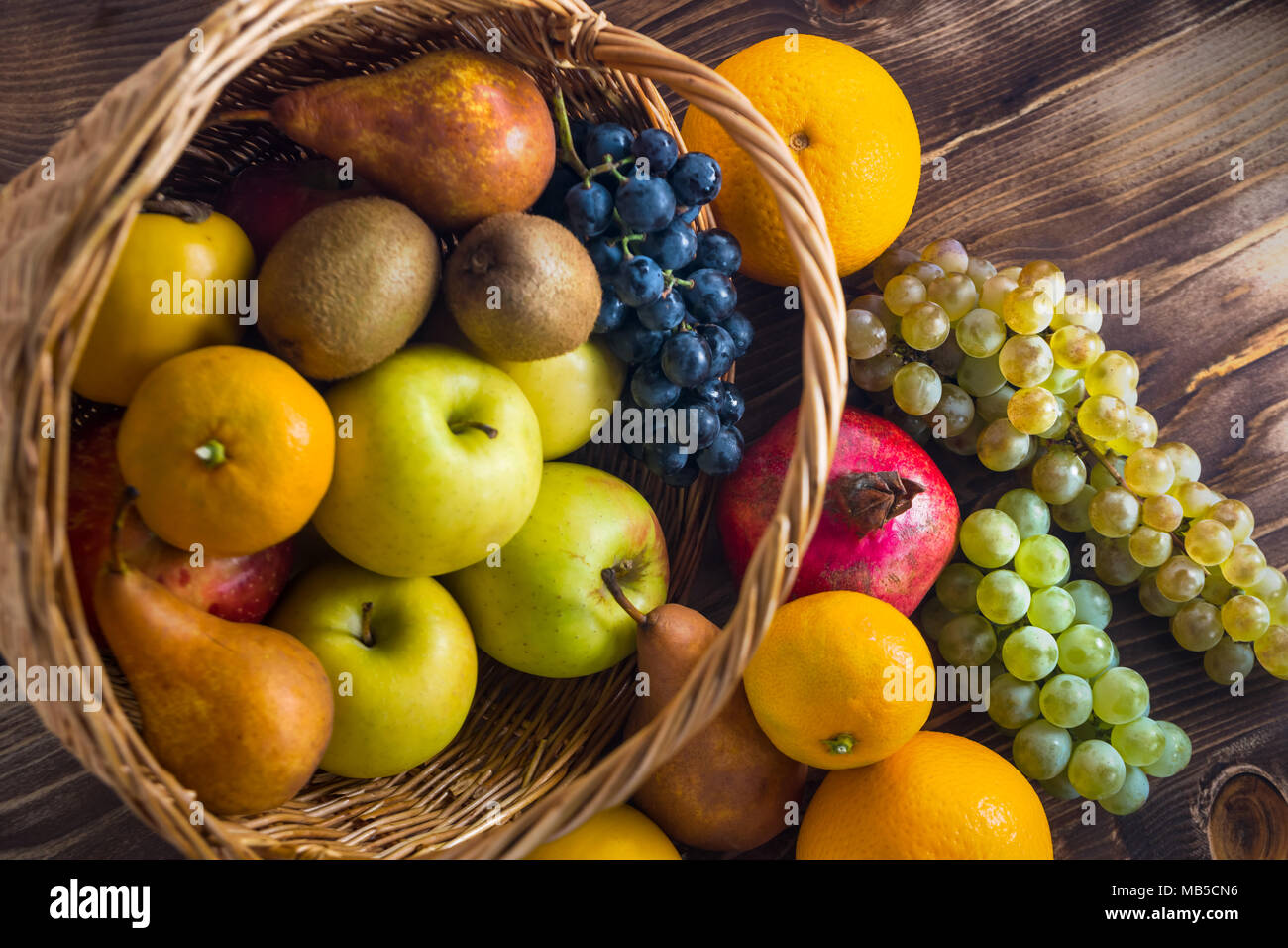 Composition with assorted fruits in wicker basket, healthy life Stock ...