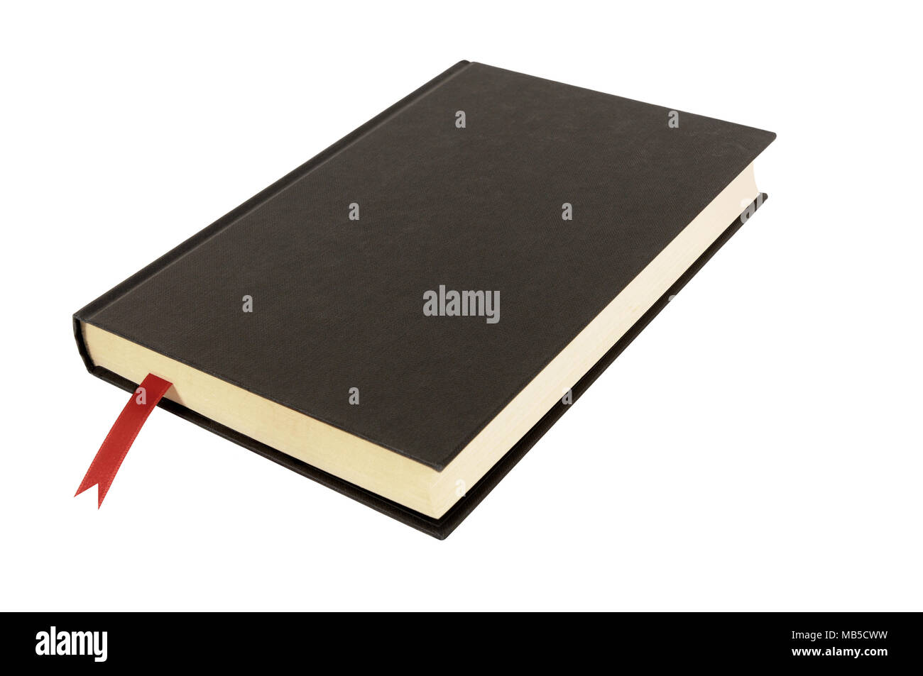 Black plain hardcover book or bible front cover red bookmark isolated ...