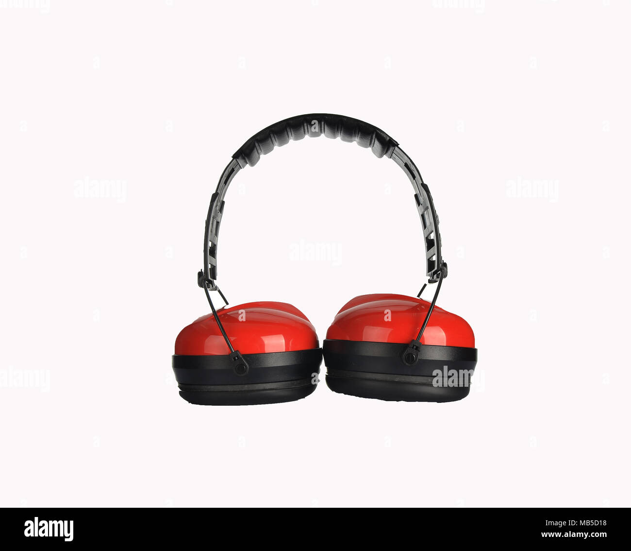 Protective red ear defenders on white background Stock Photo - Alamy