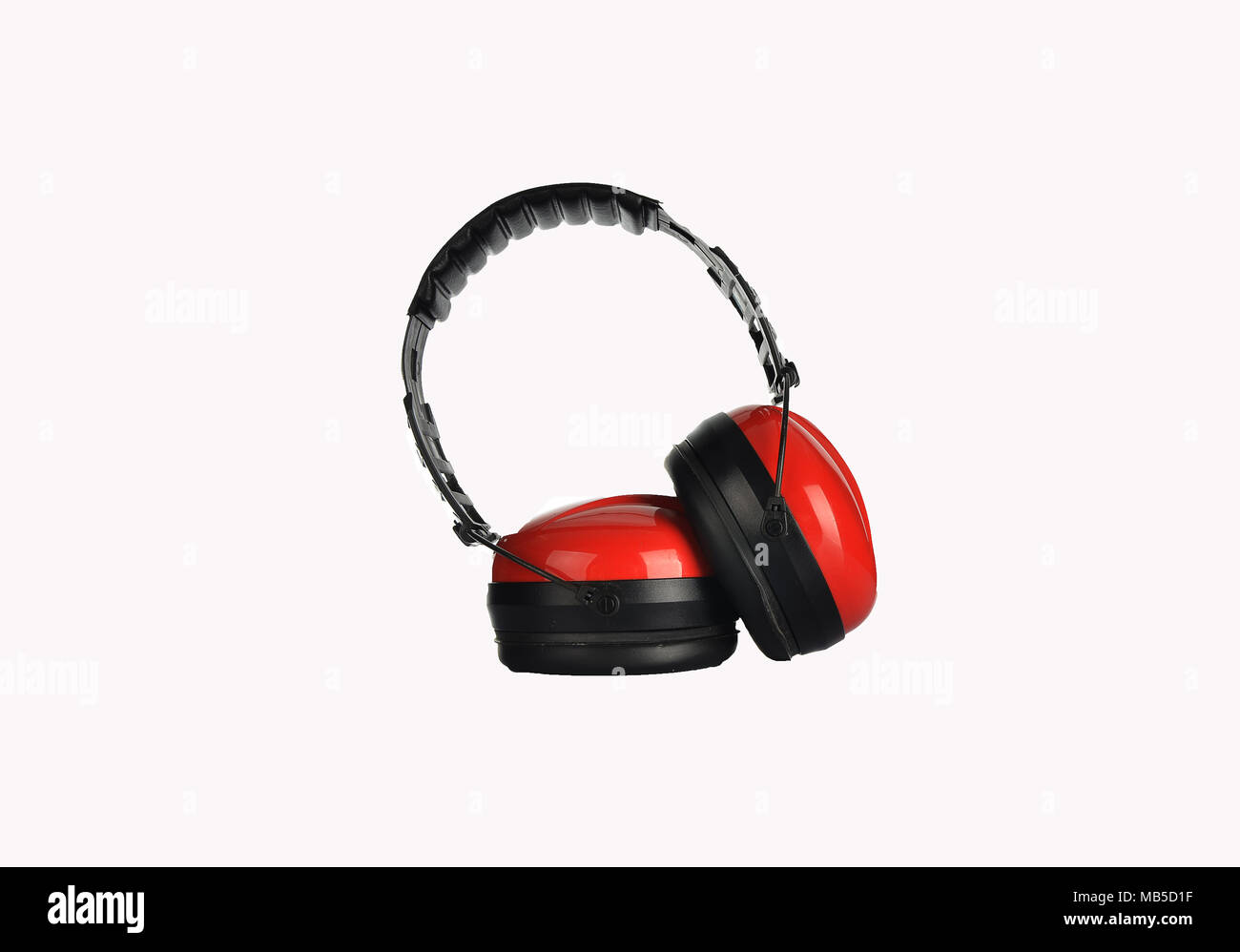 Protective red ear defenders on white background Stock Photo - Alamy