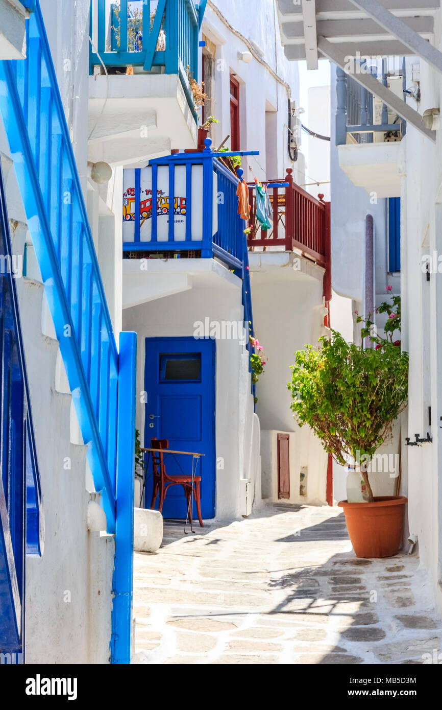 Typical street, Chora, Mykonos, Greece Stock Photo - Alamy