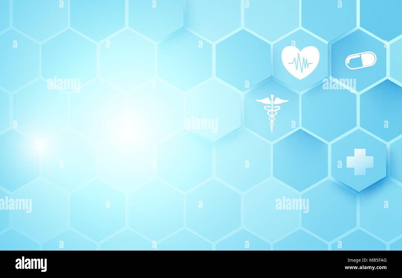 Abstract blue hexagons shape and lines with science concept background ...