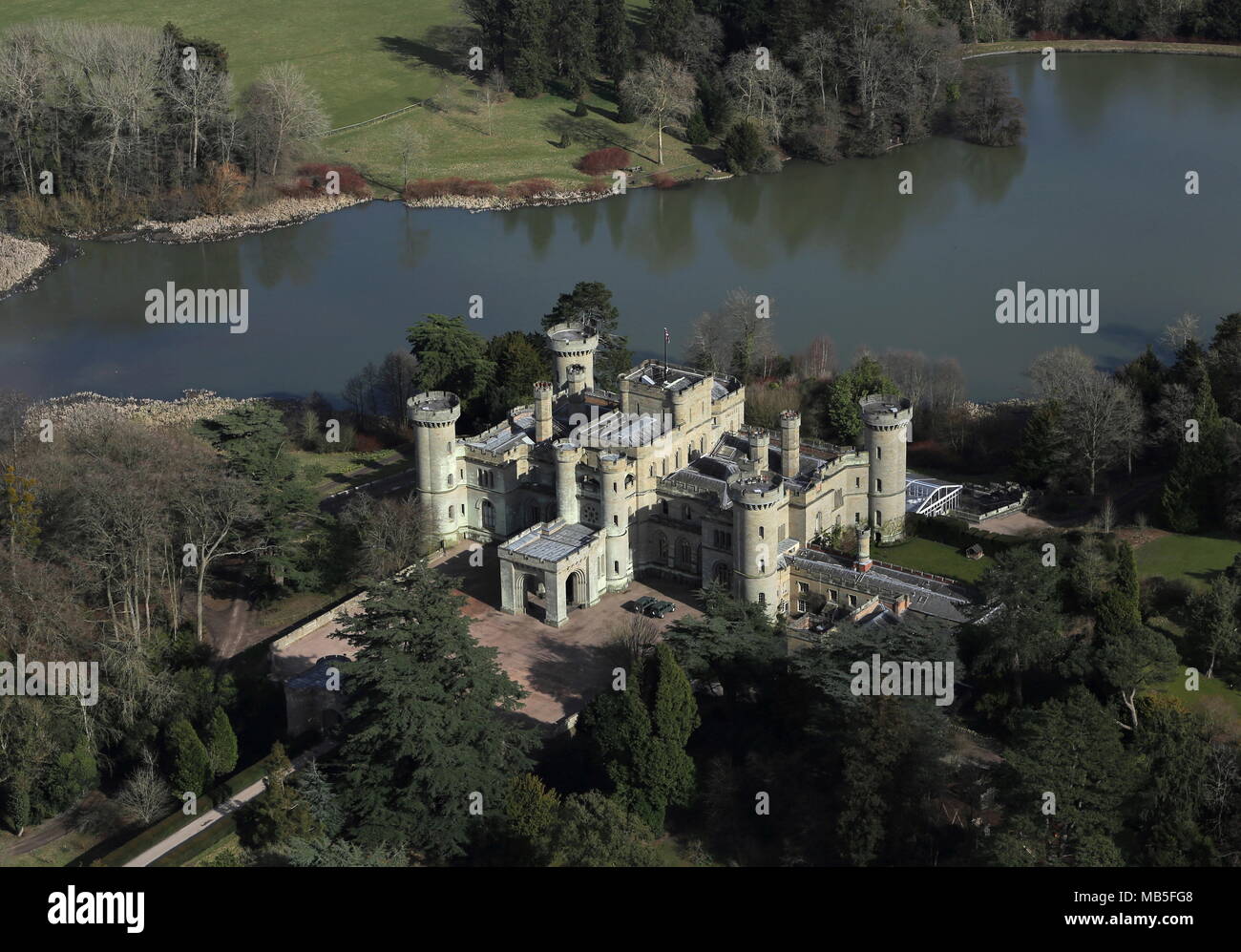 Aerial view of Eastnor Castle, near the market town of Ledbury in ...