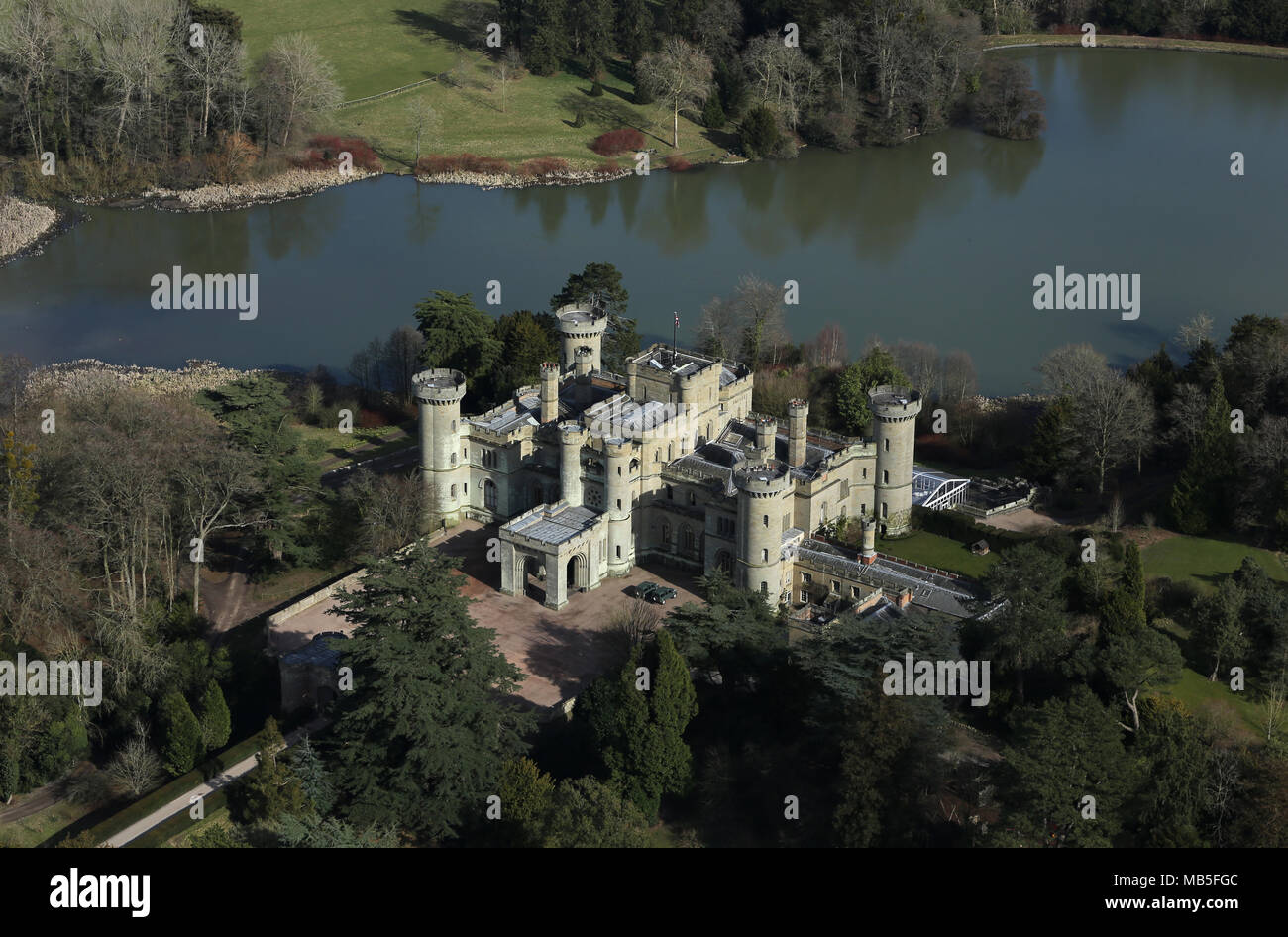 Aerial view of Eastnor Castle, near the market town of Ledbury in ...