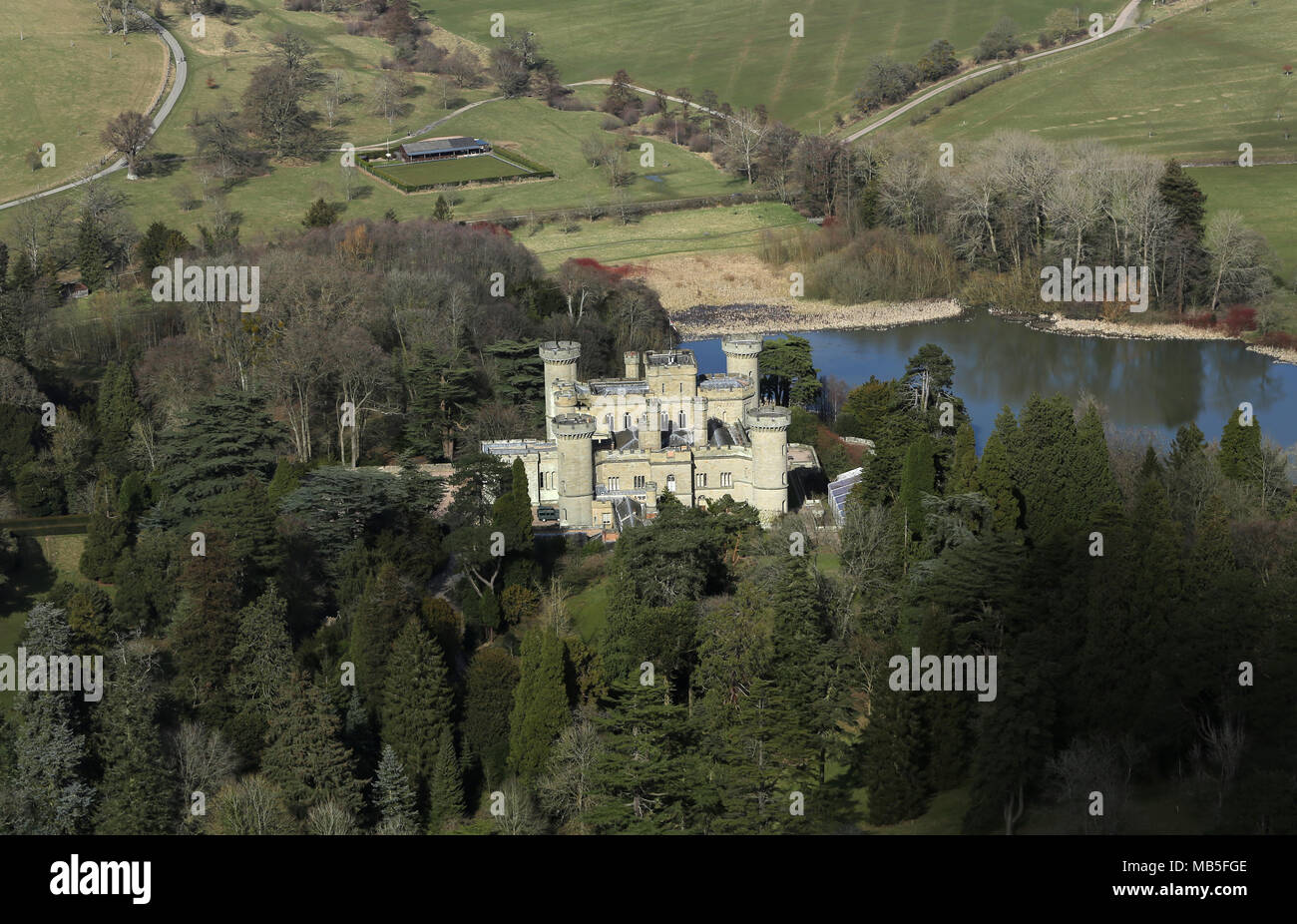 Aerial view of Eastnor Castle, near the market town of Ledbury in ...
