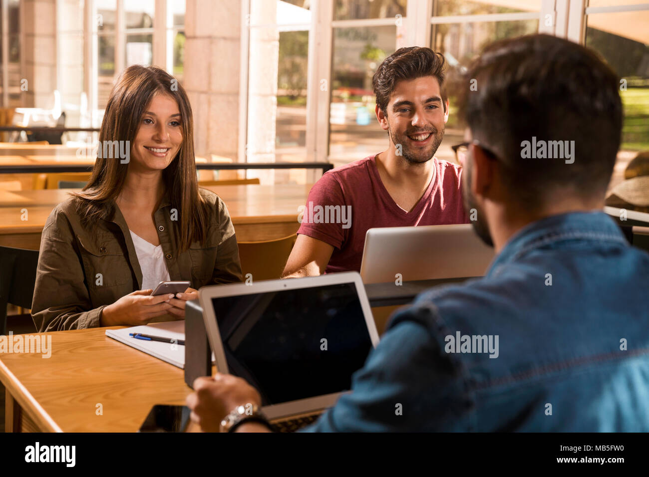 Groups of friends studying together on the bibliotech Stock Photo - Alamy