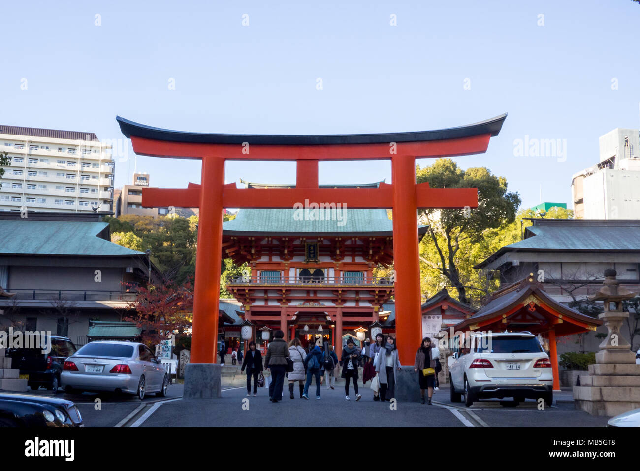 Red Tori gate at Ikuta-jinjya shrine in Kobe, Japan Stock Photo - Alamy