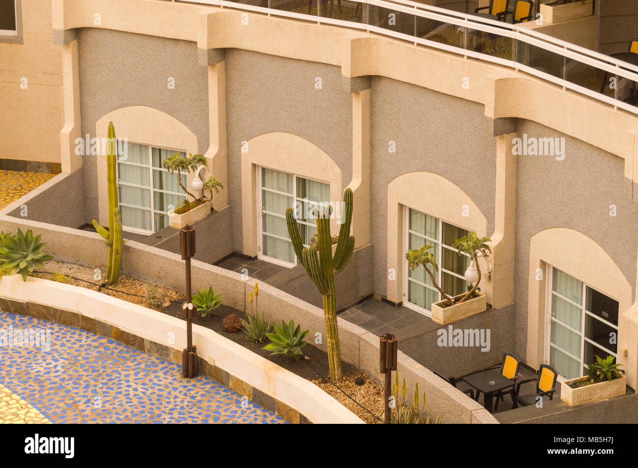 Several terraces of semicircular apartments on the island of Tenerife ...