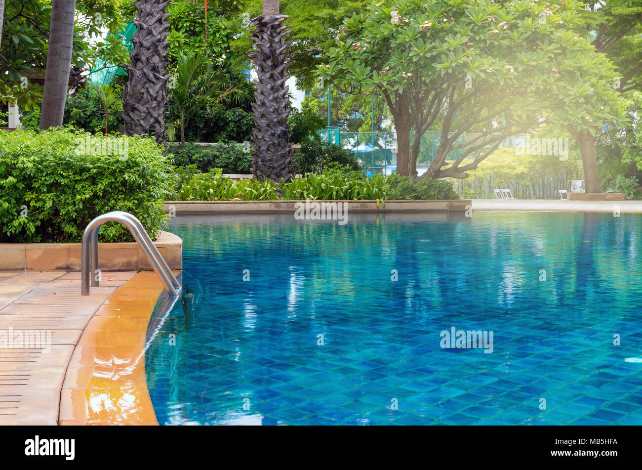 Luxury swimming pool with the garden Stock Photo - Alamy