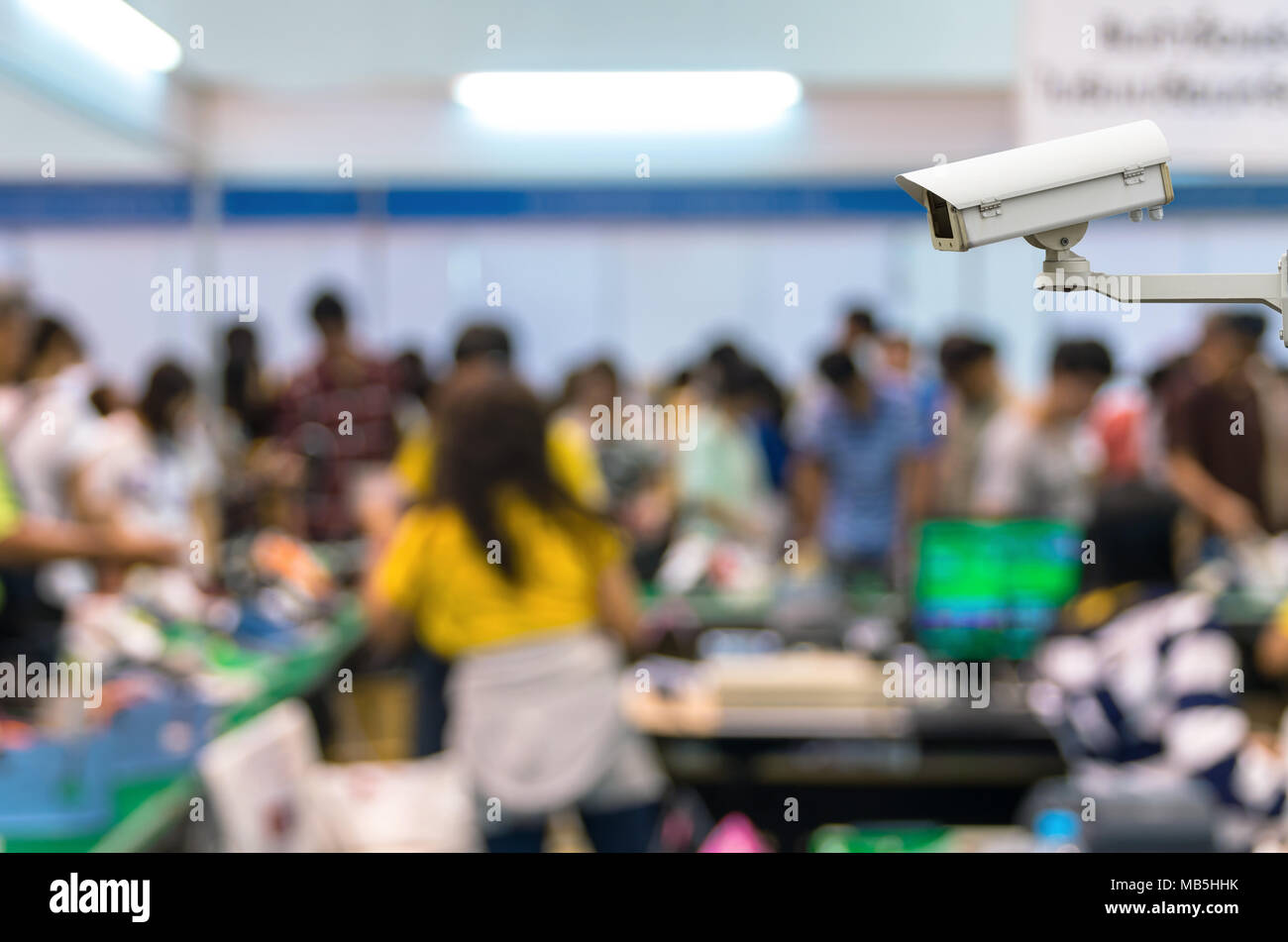 CCTV security camera on monitor the Abstract blurred photo of cashier ...