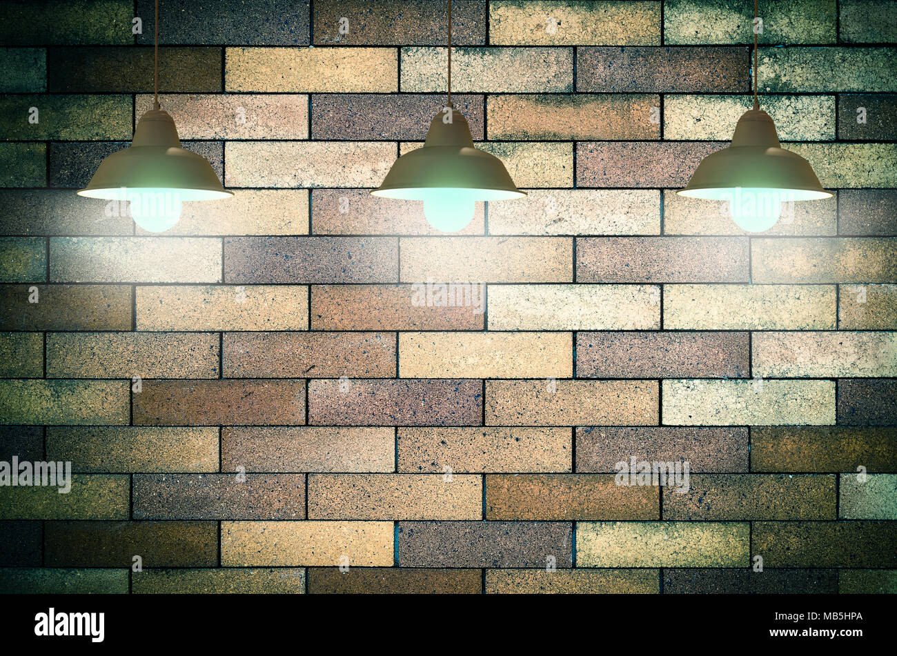 vintage brick wall background with Luxury lighting decoration Stock ...
