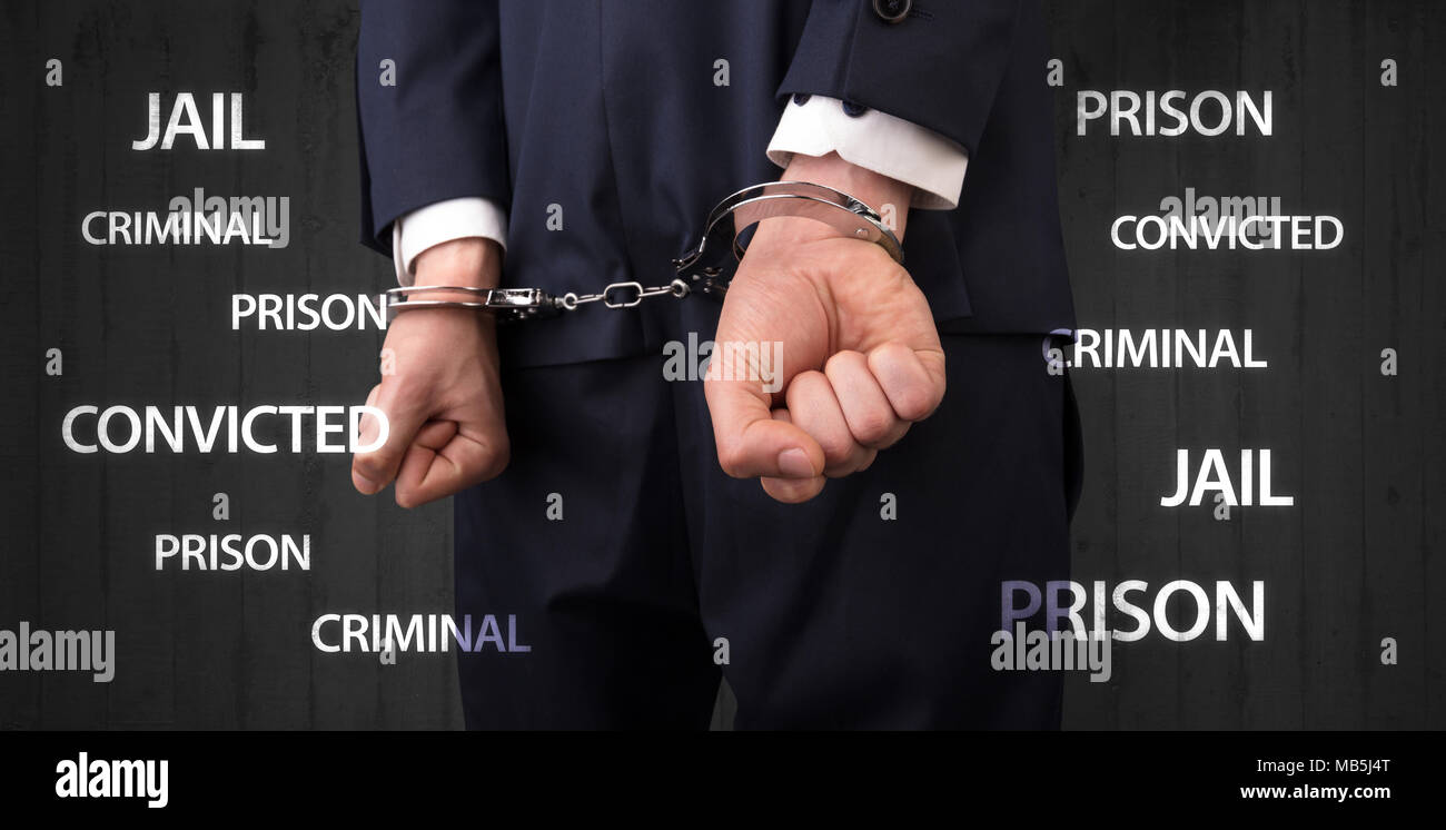 Jail convicted prison criminal labels with close handcuffed man Stock ...