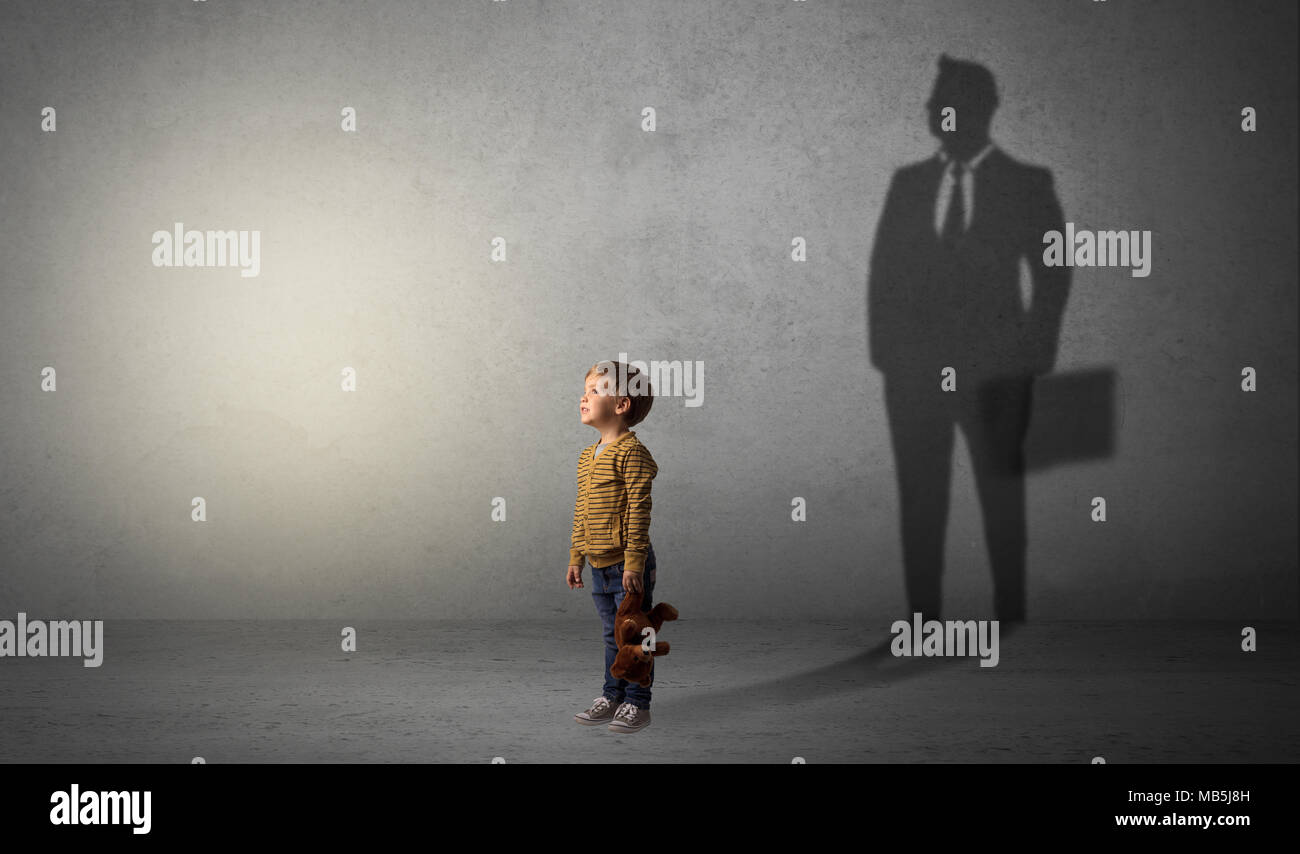 Little boy imagine that he will be businessman and illustrating his ...