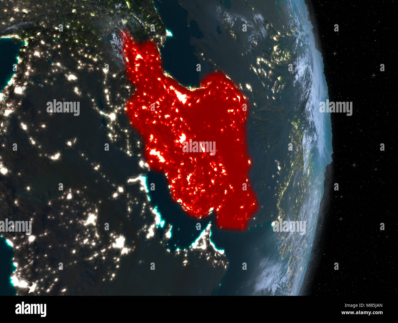 Iran from orbit of planet Earth with clouds at night with highly ...