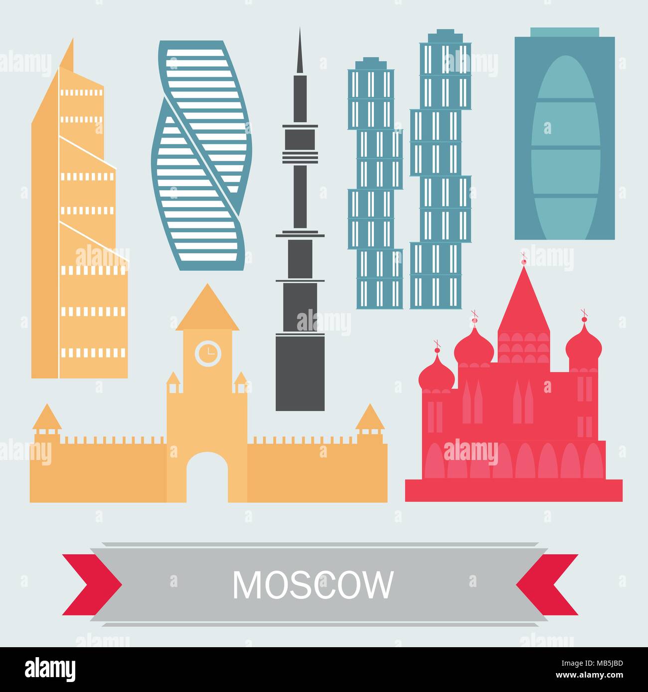 Moscow Russia - Color Buildings icon set. Vector. Travel and Tourism ...