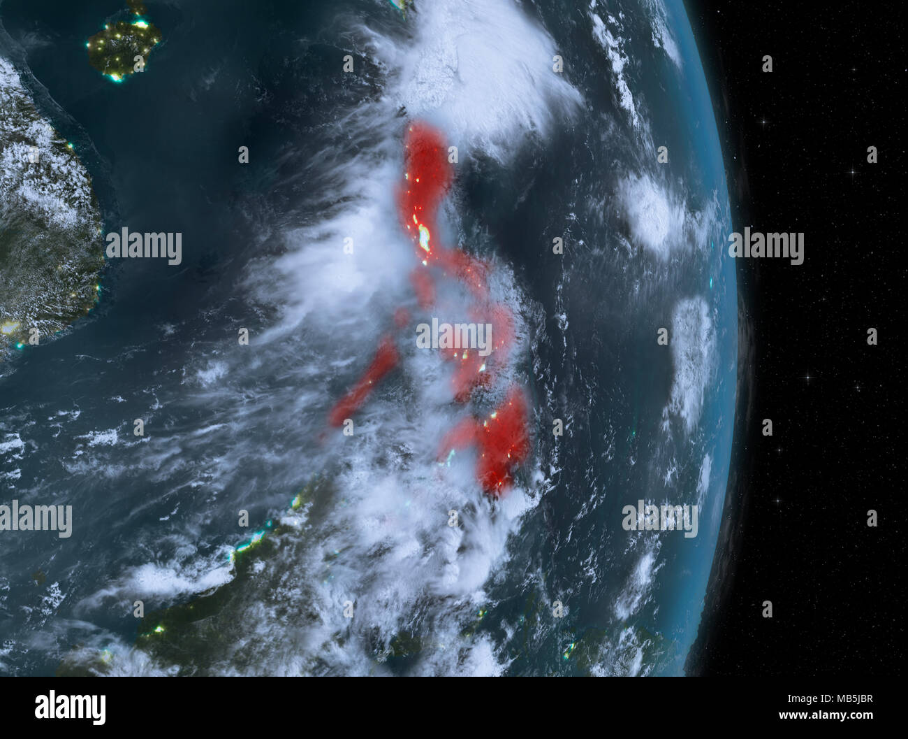 Philippines from orbit of planet Earth with clouds at night with highly ...
