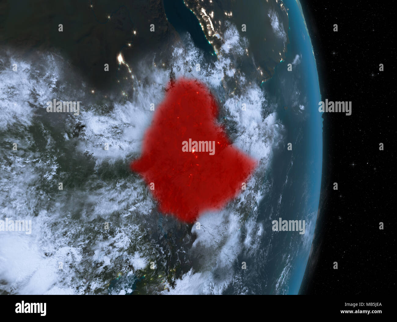 Ethiopia from orbit of planet Earth with clouds at night with highly ...